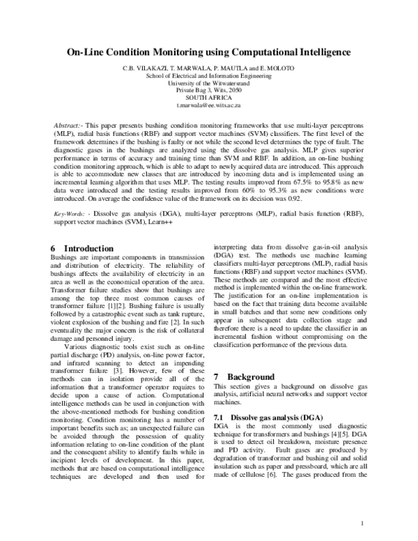 (PDF) On-Line Condition Monitoring using Computational Intelligence (PDF) On-Line Condition Monitoring using Computational Intelligence