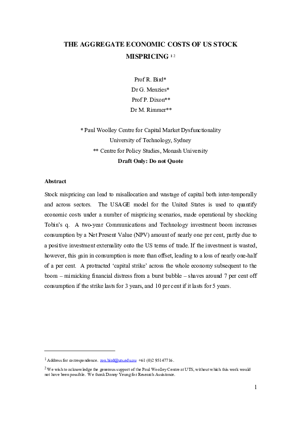 (PDF) The Aggregate Economic Costs of US Stock Mispricing