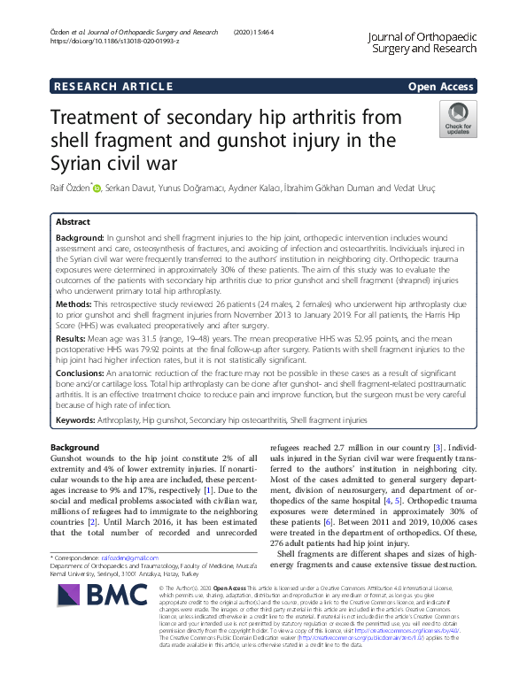 (PDF) Treatment of Secondary Hip Arthritis from Shell Fragment and ...