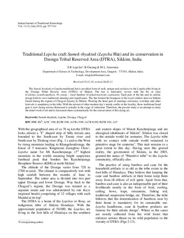 (PDF) Traditional Lepcha craft Sumok-thyaktuk (Lepcha Hat) and its ...