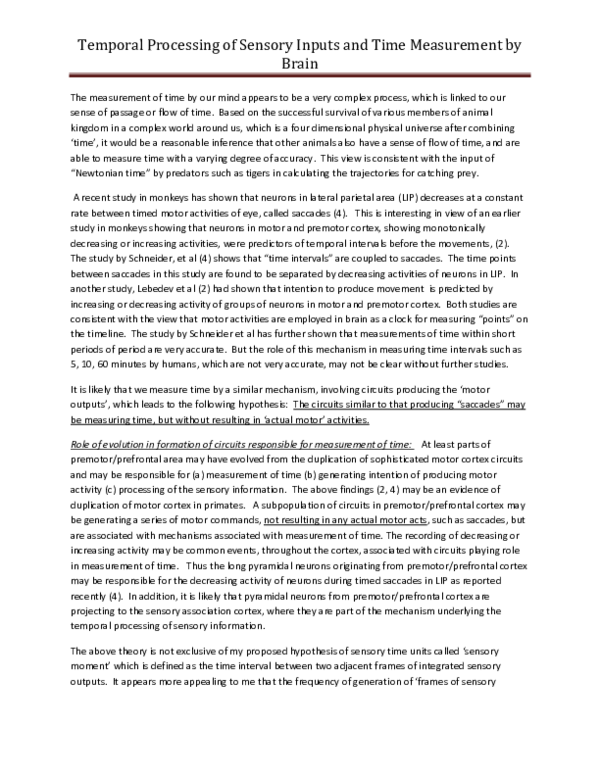 (PDF) Temporal Processing of Sensory Inputs by Brain