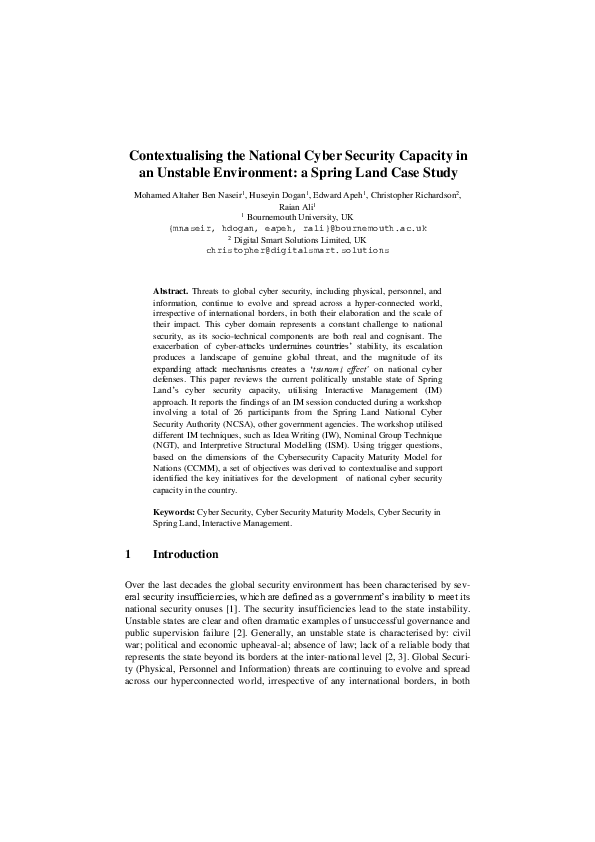 (PDF) Contextualising the National Cyber Security Capacity in an ...