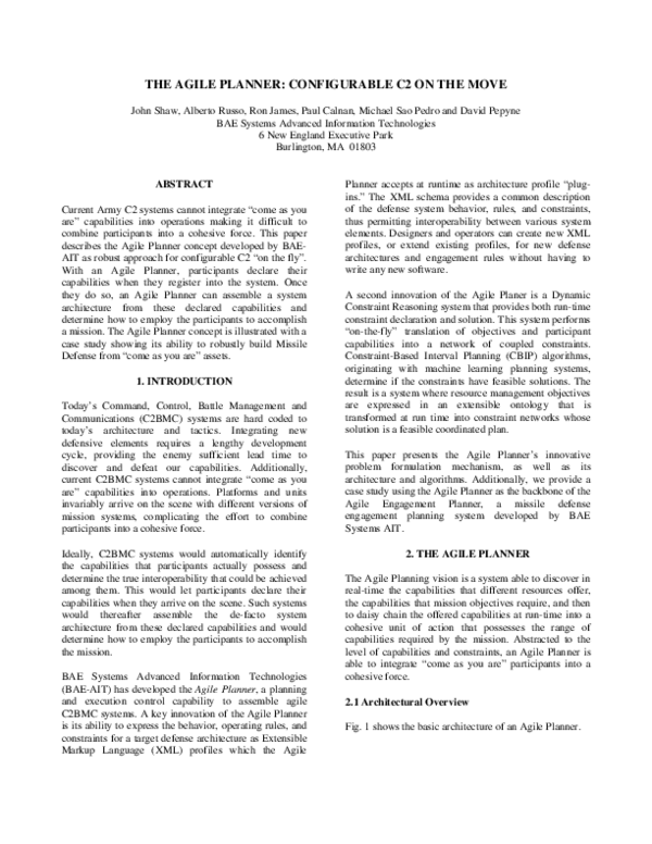 (PDF) The Agile Planner: Configurable C2 on the Move