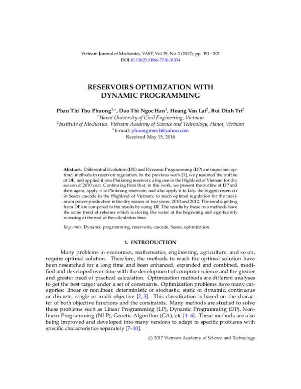 (PDF) Reservoirs optimization with dynamic programming