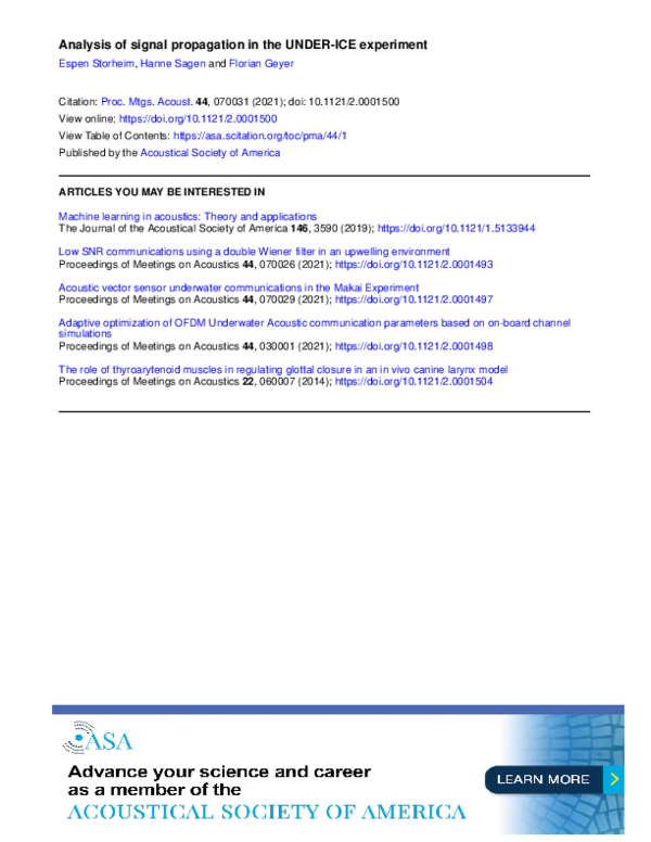 (PDF) Analysis of signal propagation in the UNDER-ICE experiment