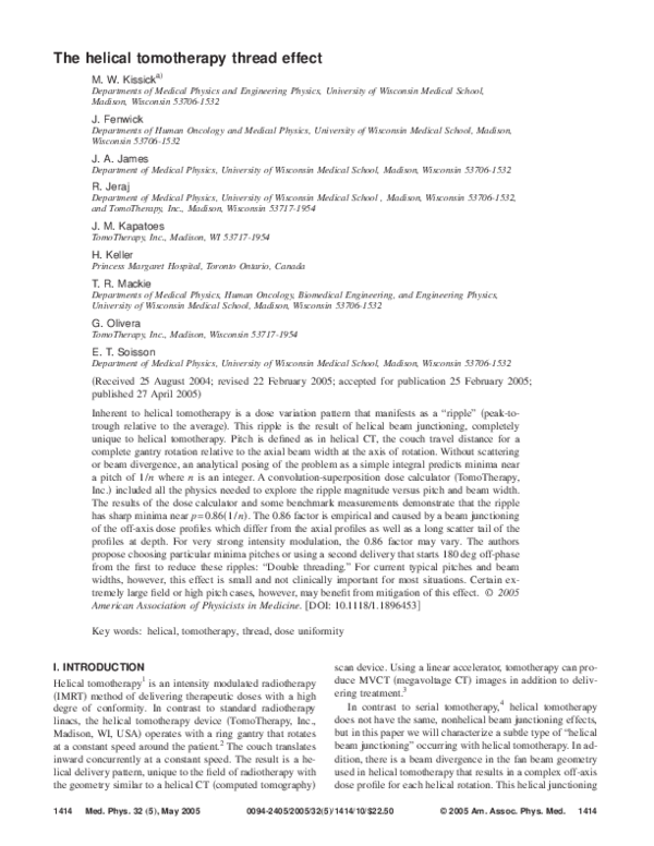 (PDF) The helical tomotherapy thread effect