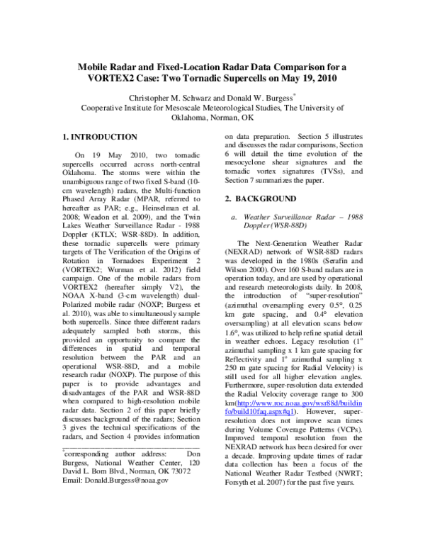 (PDF) Mobile Radar and Fixed-Location Radar Data Comparison for a ...