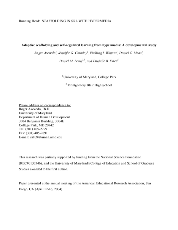(PDF) Adaptive scaffolding and self-regulated learning from hypermedia ...