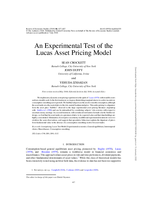 (PDF) An experimental test of the Lucas asset pricing model