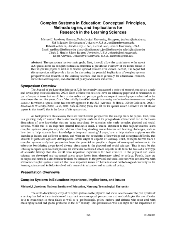 (PDF) Complex Systems in Education: Conceptual Principles ...