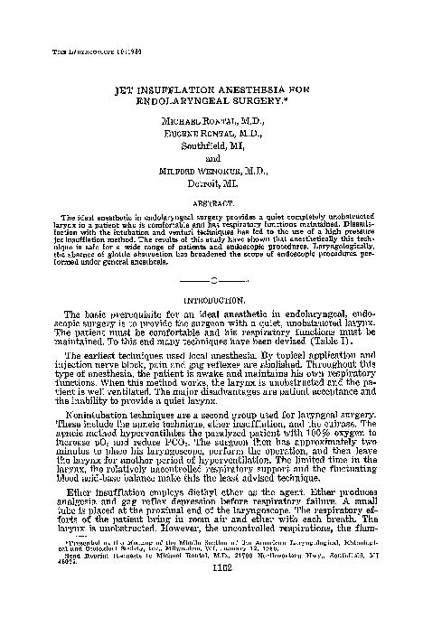 (PDF) Jet Insufflation Anesthesia for Endolaryngeal Surgery