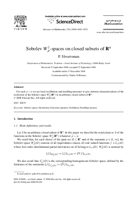 (PDF) Sobolev $W^1_p$-spaces on closed subsets of $R^n$