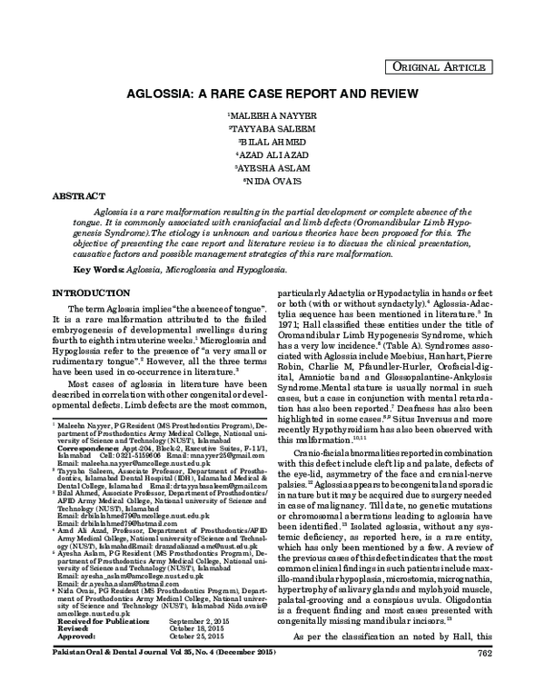 (PDF) Aglossia: A Rare Case Report and Review