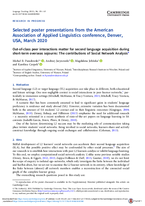 (PDF) Peer Interaction and L2 Acquisition in SA Contexts