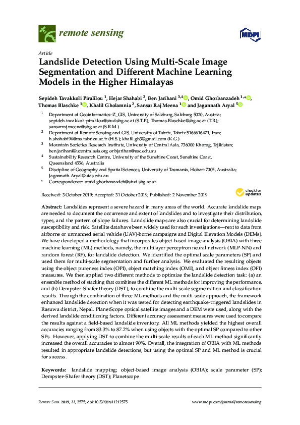 Pdf Landslide Detection Using Multi Scale Image Segmentation And Different Machine Learning