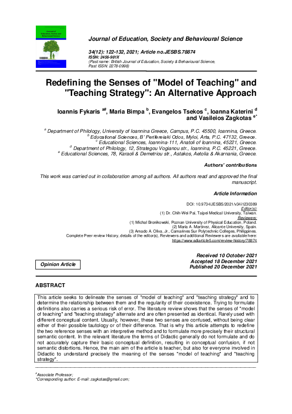 (PDF) Redefining the Senses of "Model of Teaching" and "Teaching ...