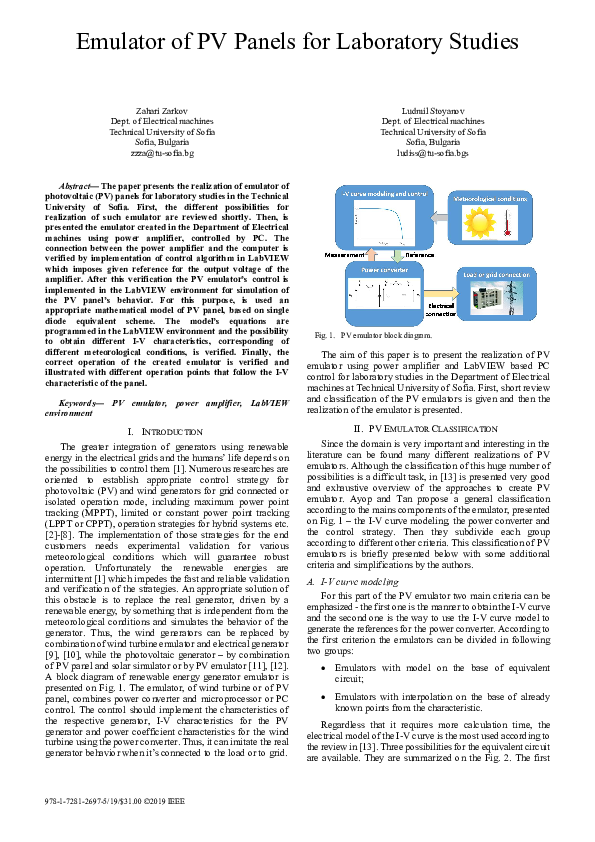 (PDF) Emulator of PV Panels for Laboratory Studies