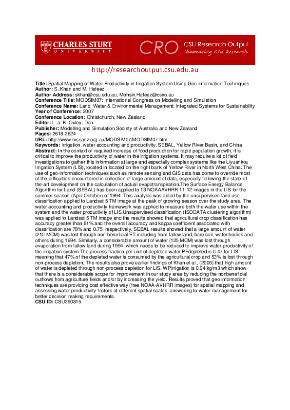 Pdf Spatial Mapping Of Water Productivity In Irrigation System Using Geo Information Techniques