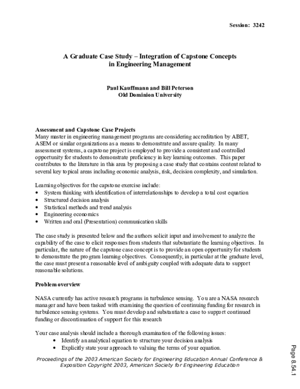 (PDF) A Graduate Level Case Study Integration Of Capstone Concepts In ...