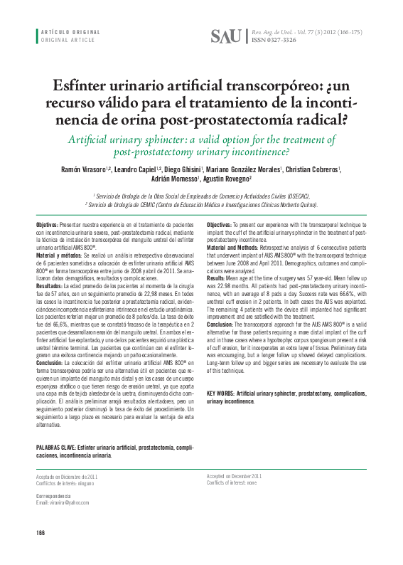 (PDF) Esfínter urinario artificial transcorpóreo: ¿un recurso válido ...