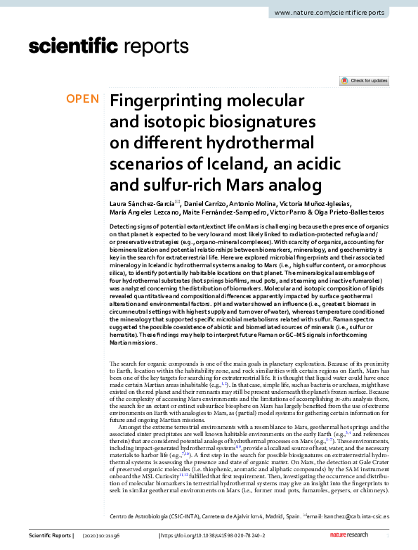 (PDF) Fingerprinting molecular and isotopic biosignatures on different hydrothermal scenarios of ...
