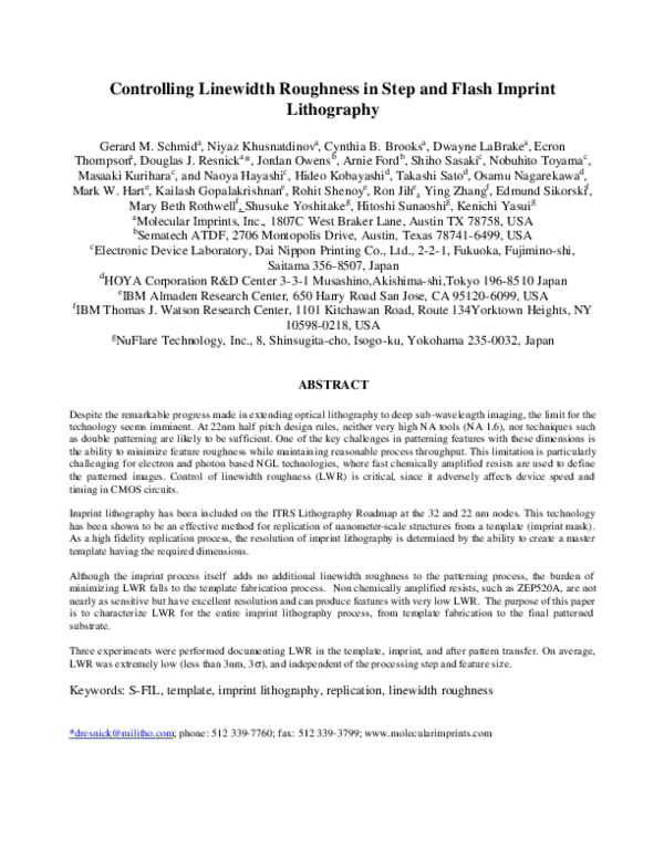 (PDF) Controlling linewidth roughness in step and flash imprint lithography