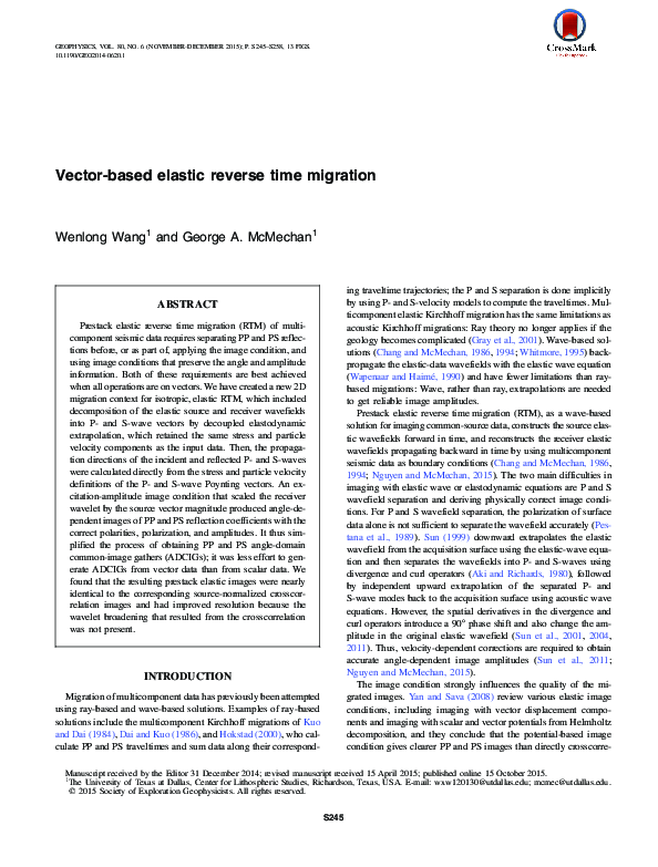 (PDF) Vector-based elastic reverse time migration