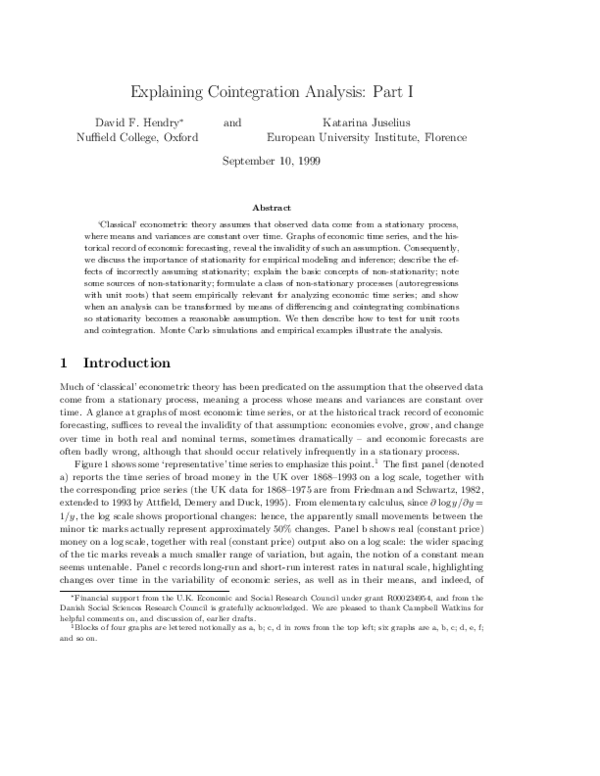 (PDF) Explaining Cointegration Analysis: Part