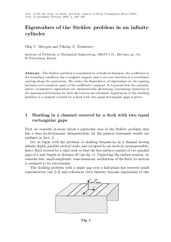 (PDF) Eigenvalues of the Steklov Problem in an Infinite Cylinder