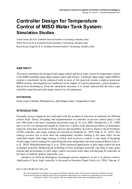 (PDF) Controller Design for Temperature Control of MISO Water Tank System: Simulation Studies
