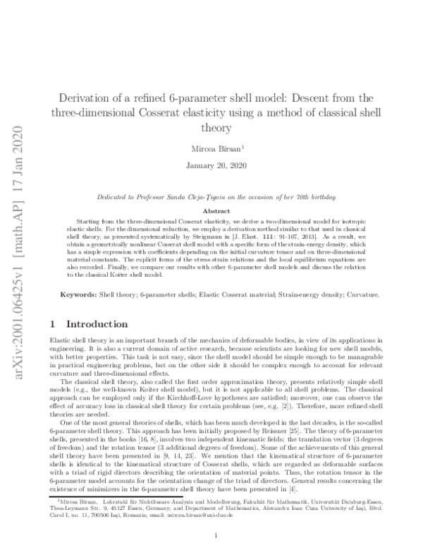 Pdf Derivation Of A Refined Six Parameter Shell Model Descent From The Three Dimensional