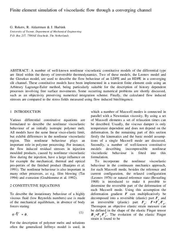 (PDF) Finite element simulation of viscoelastic flow through a converging channel