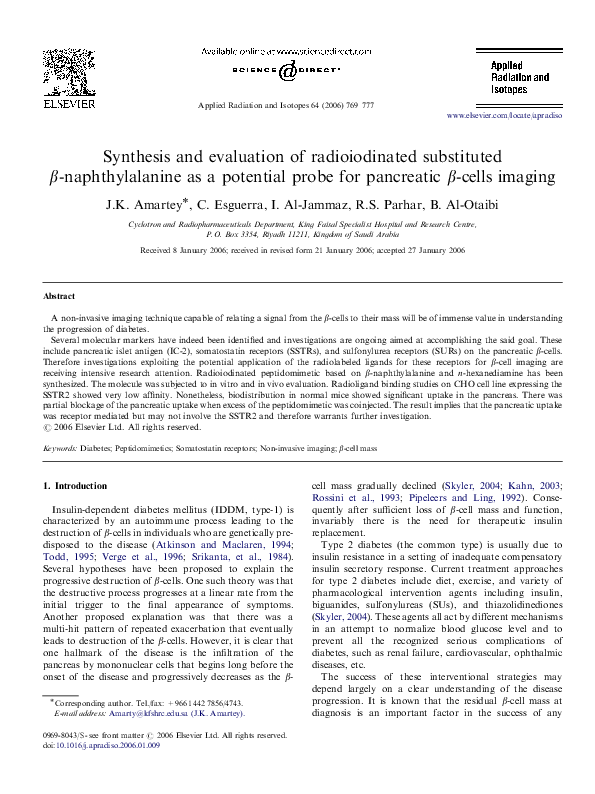 (PDF) Synthesis and evaluation of radioiodinated substituted [beta ...