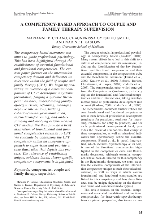(PDF) A competency-based approach to couple and family therapy supervision