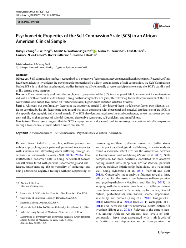 (PDF) Psychometric Properties of the Self-Compassion Scale (SCS) in an ...
