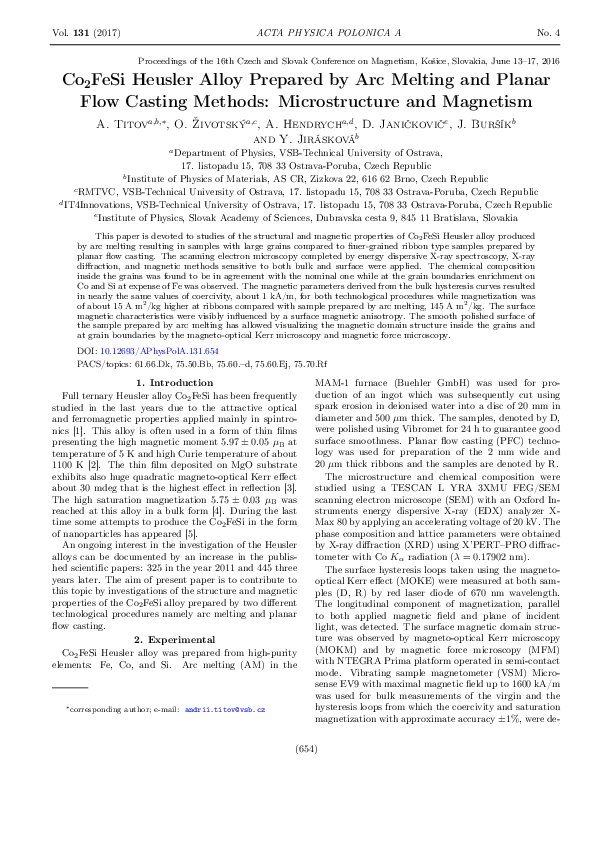 Co_2FeSi Heusler Alloy Prepared by Arc Melting and Planar Flow Casting ...