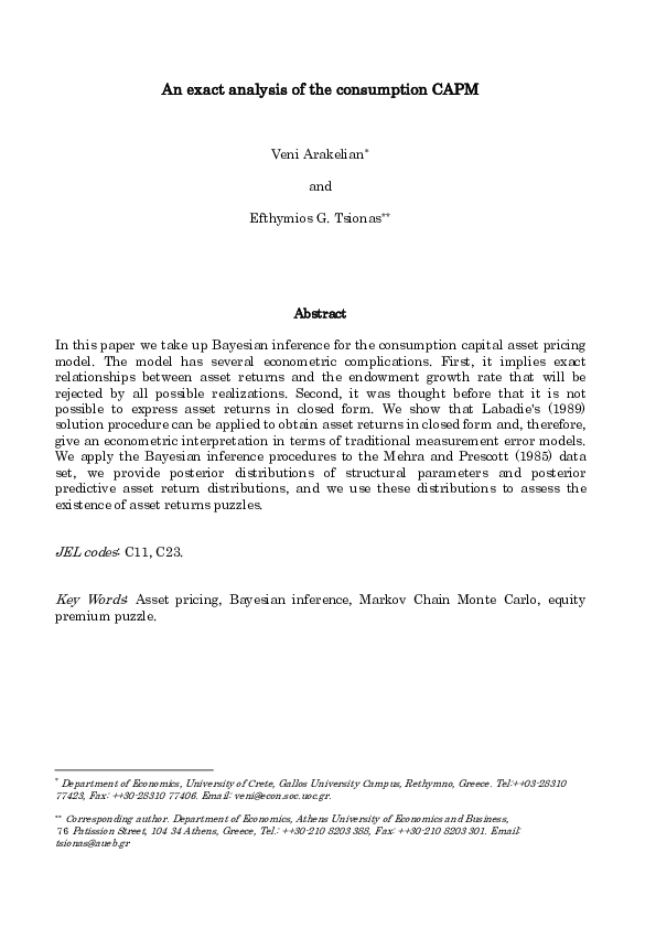 (PDF) An exact analysis of the consumption CAPM | veni arakelian ...
