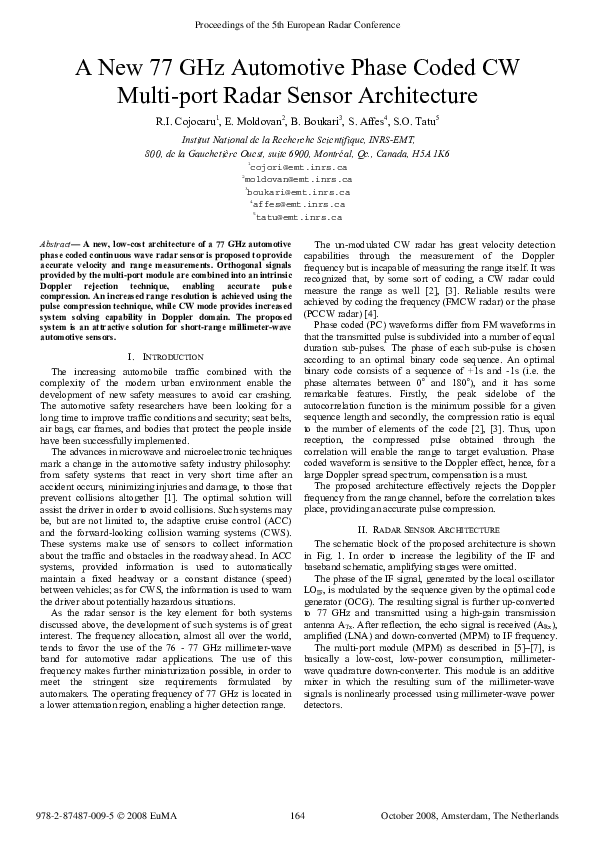(PDF) A new 77 GHz automotive phase coded CW multi-port radar sensor ...