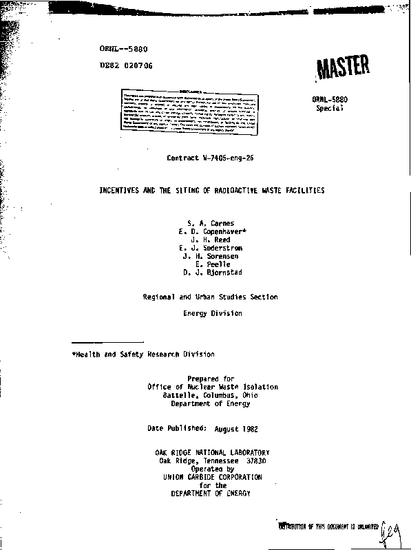 (PDF) Incentives and the siting of radioactive waste facilities | Jon ...