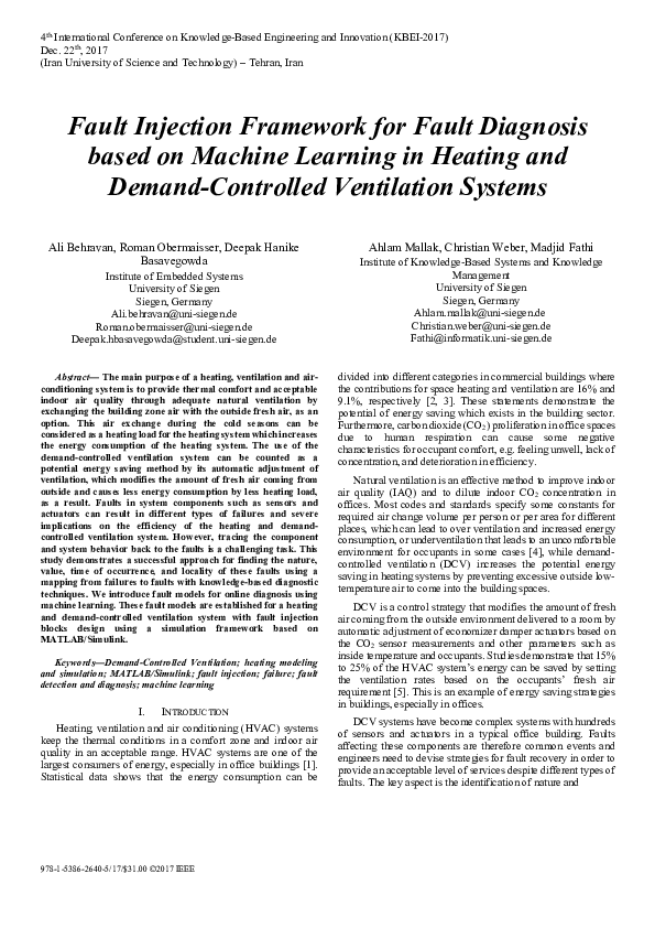 (PDF) Fault injection framework for fault diagnosis based on machine learning in heating and ...