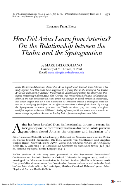 (PDF) How Did Arius Learn from Asterius? On the Relationship between ...