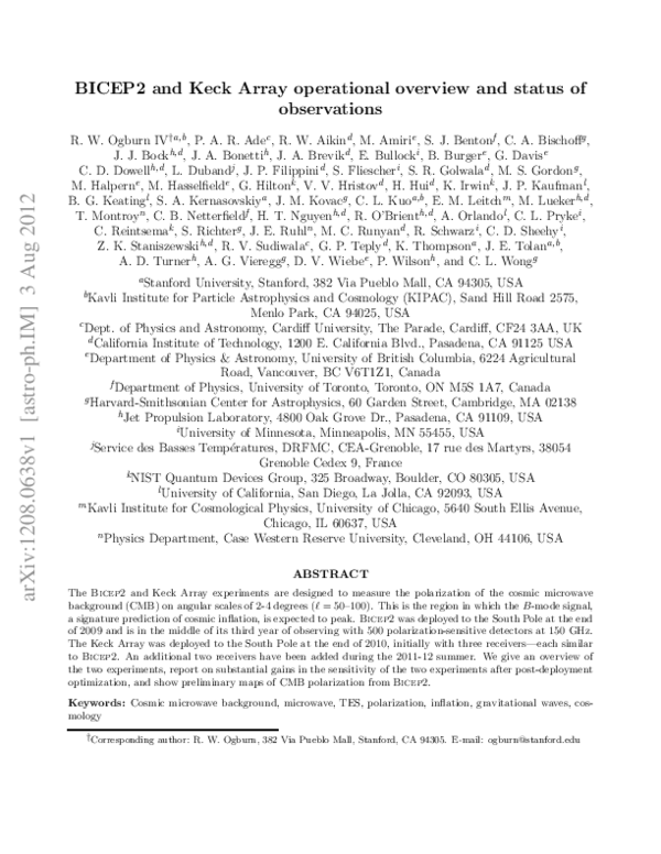 (PDF) BICEP2 and Keck Array operational overview and status of observations