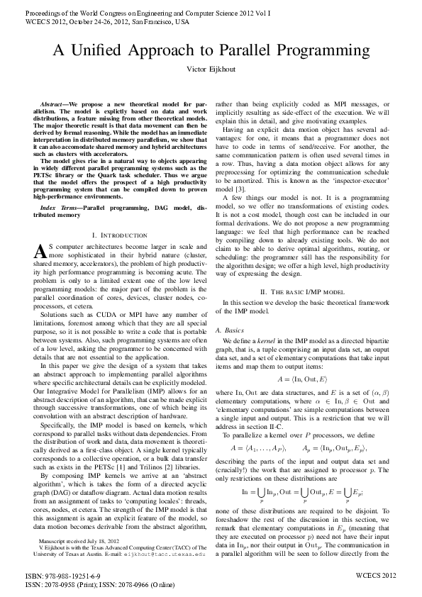(PDF) A Unified Approach to Parallel Programming