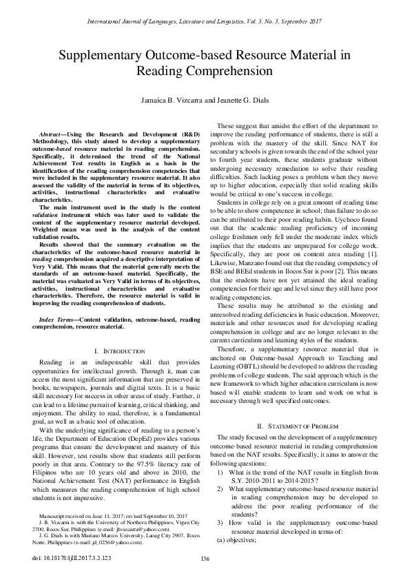 (PDF) Supplementary Outcome-based Resource Material in Reading ...