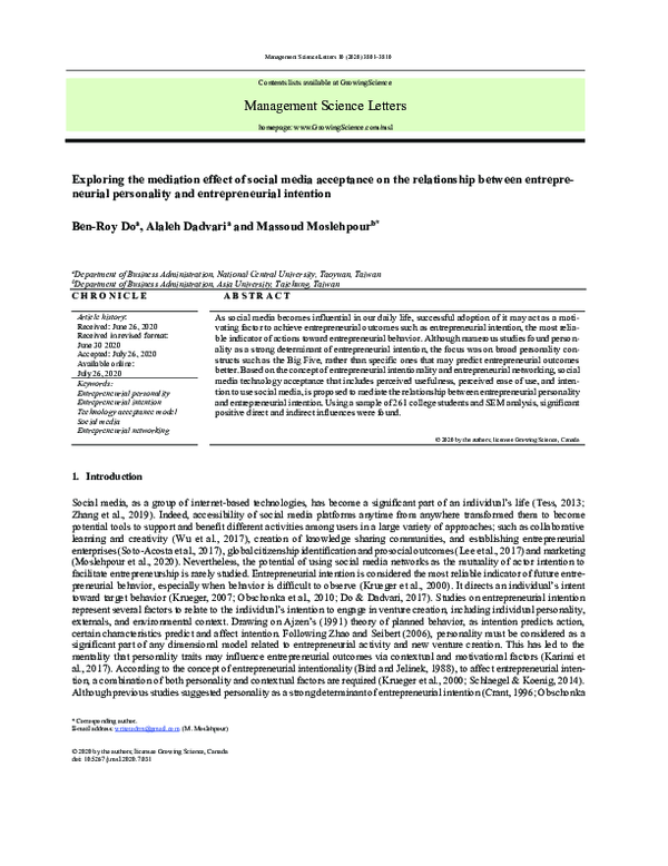 (PDF) Exploring the mediation effect of social media acceptance on the ...