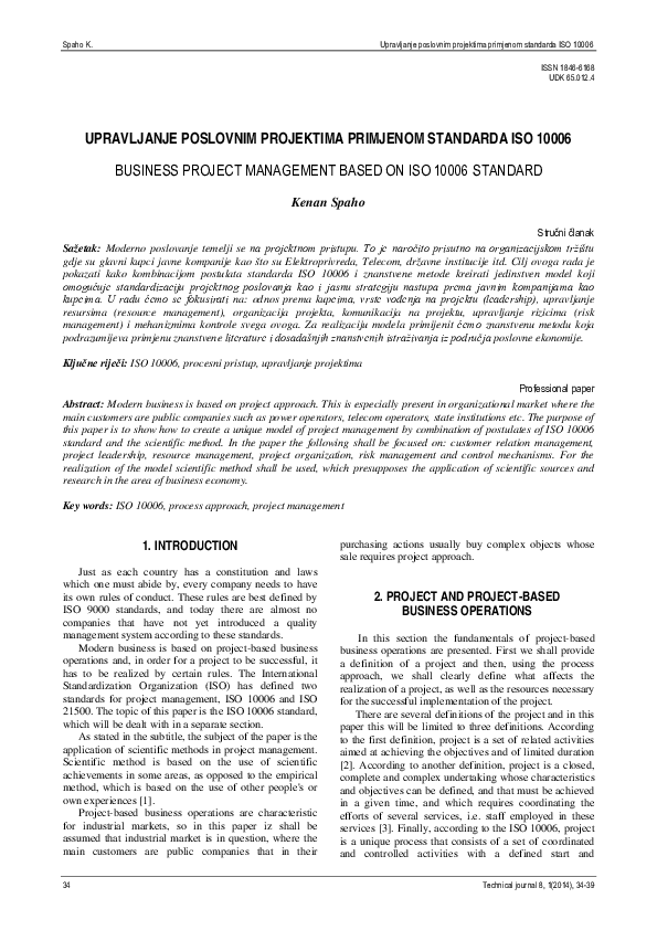 (PDF) Business project management based on ISO 10006 standard