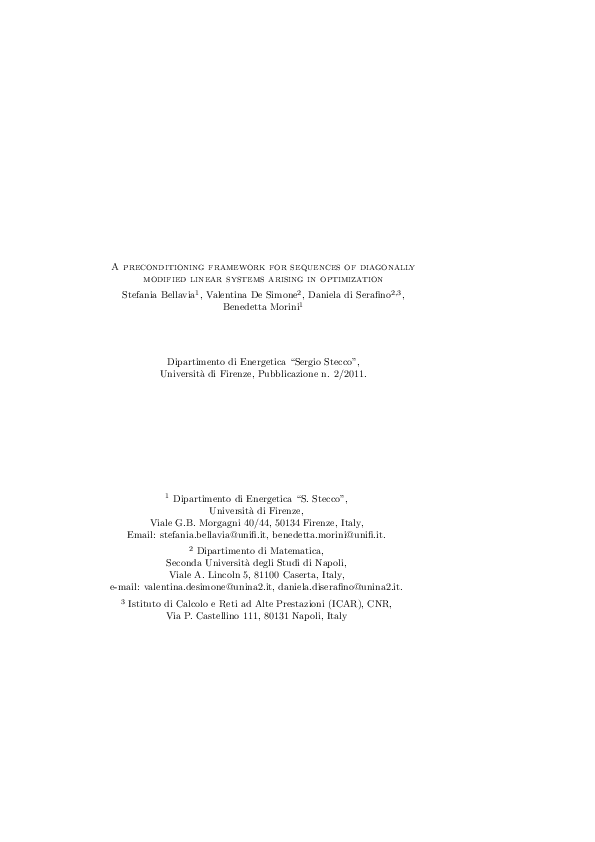 Pdf A Preconditioning Framework For Sequences Of Diagonally Modified Linear Systems Arising In