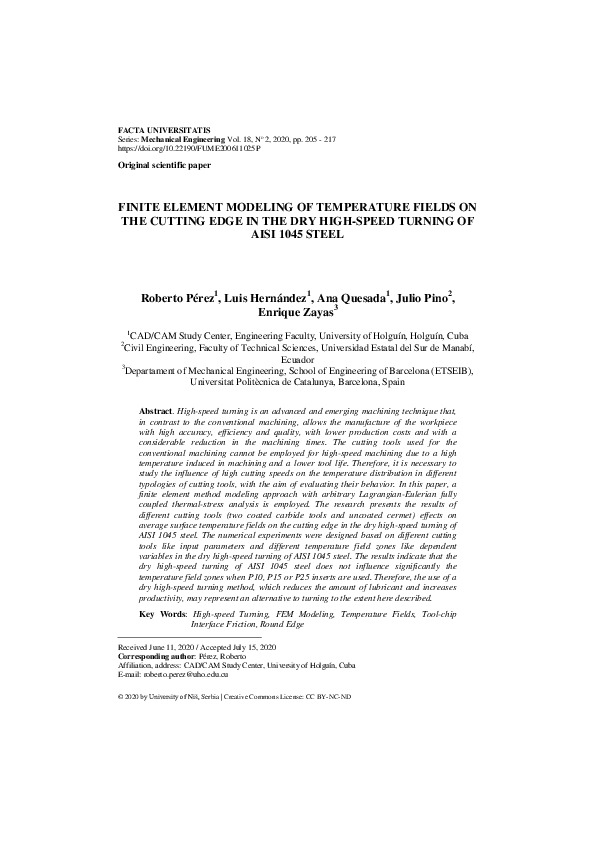 Pdf Finite Element Modeling Of Temperature Fields On The Cutting Edge
