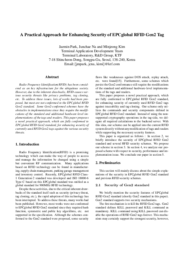 (PDF) A Practical Approach for Enhancing Security of EPCglobal RFID ...