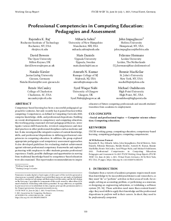 (PDF) Professional Competencies in Computing Education
